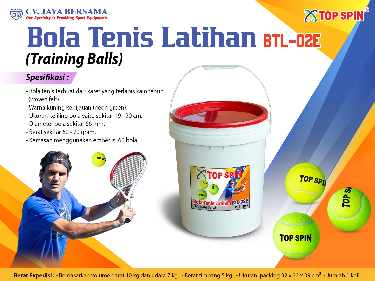 Bola Tenis Latihan Kemasan Ember BTL-02E - CV JAYA BERSAMA Co Id